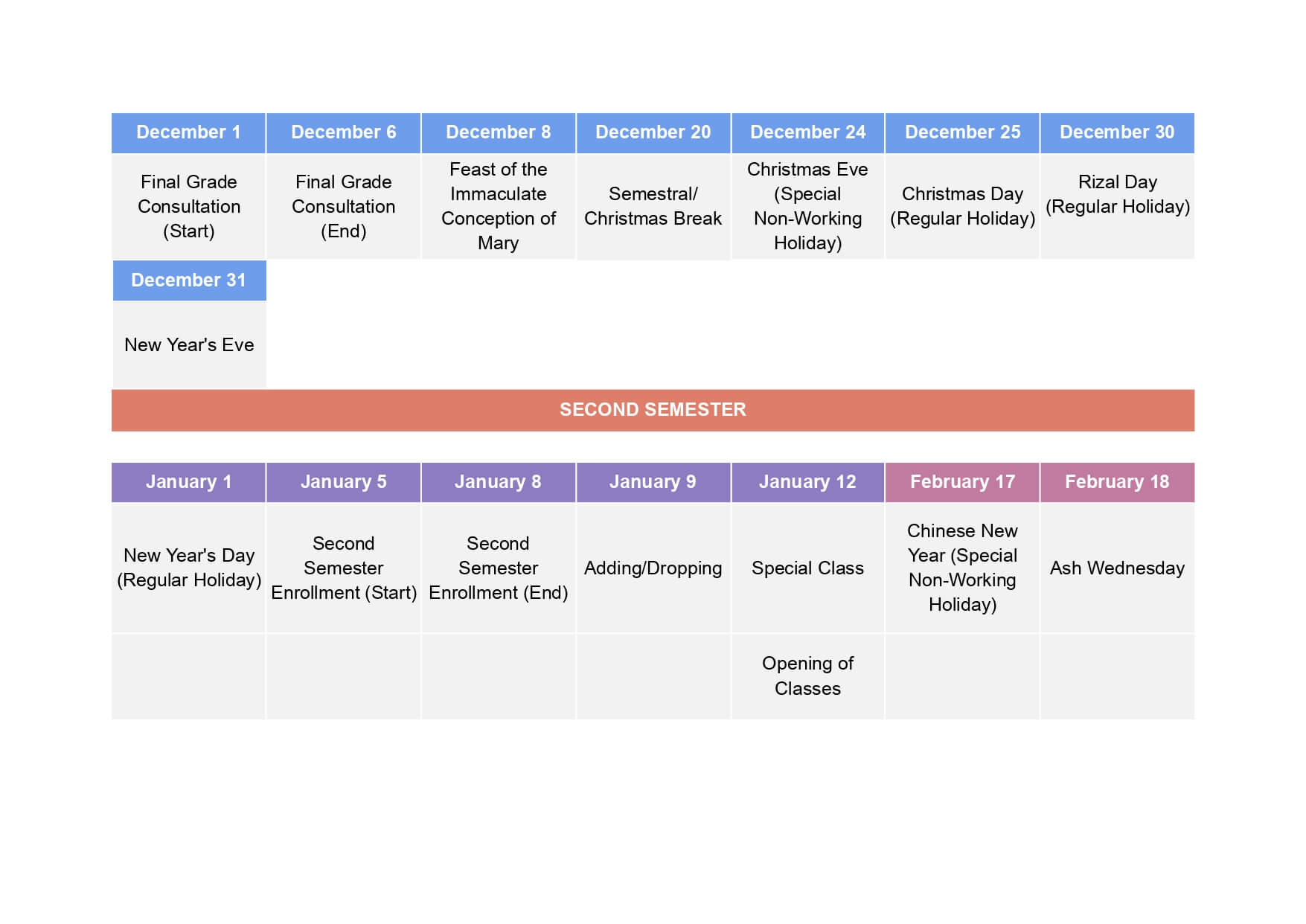 Academic Calendars - San Beda College Alabang