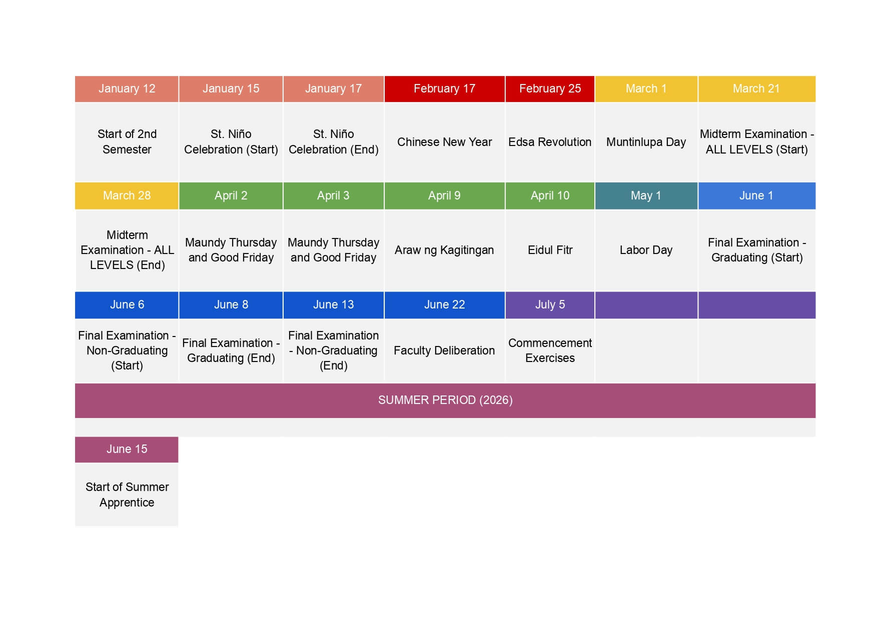 Academic Calendars - San Beda College Alabang