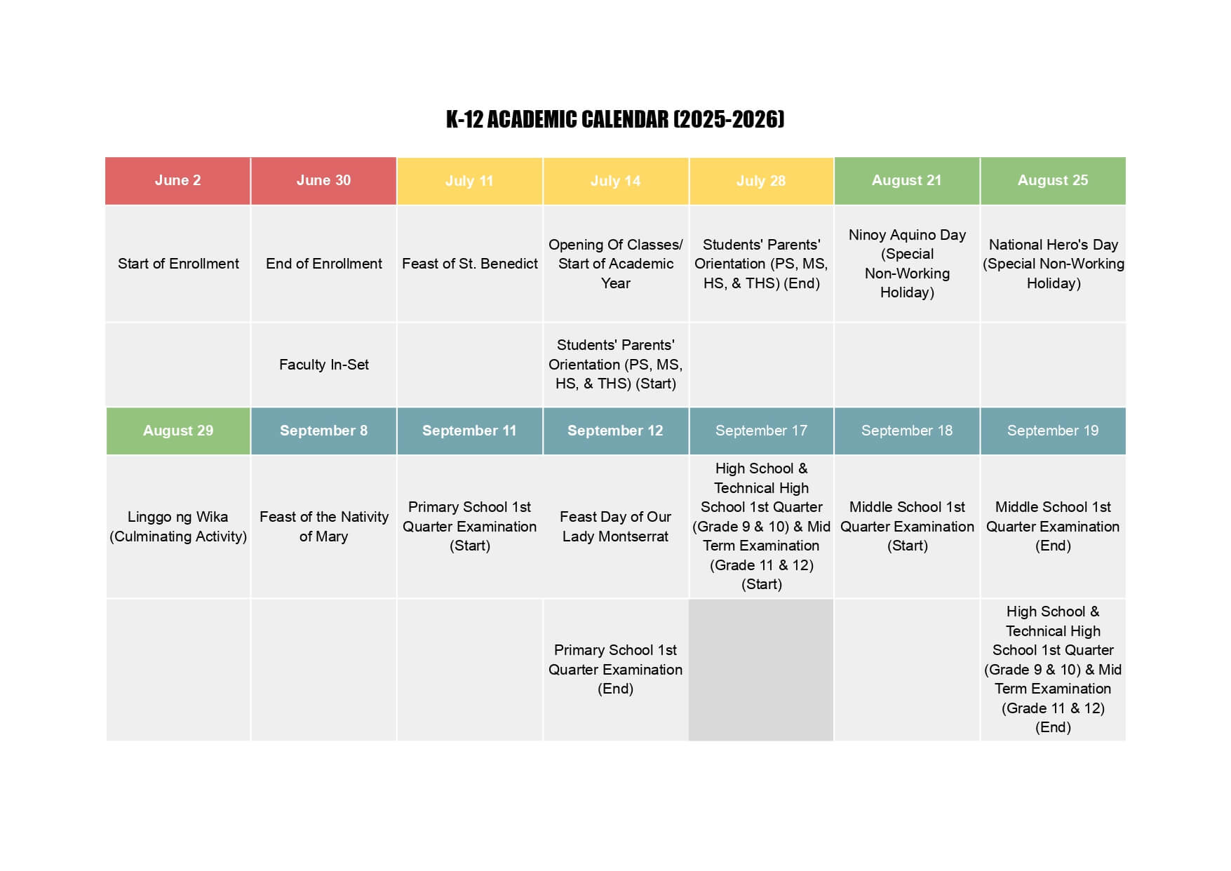 Academic Calendars - San Beda College Alabang