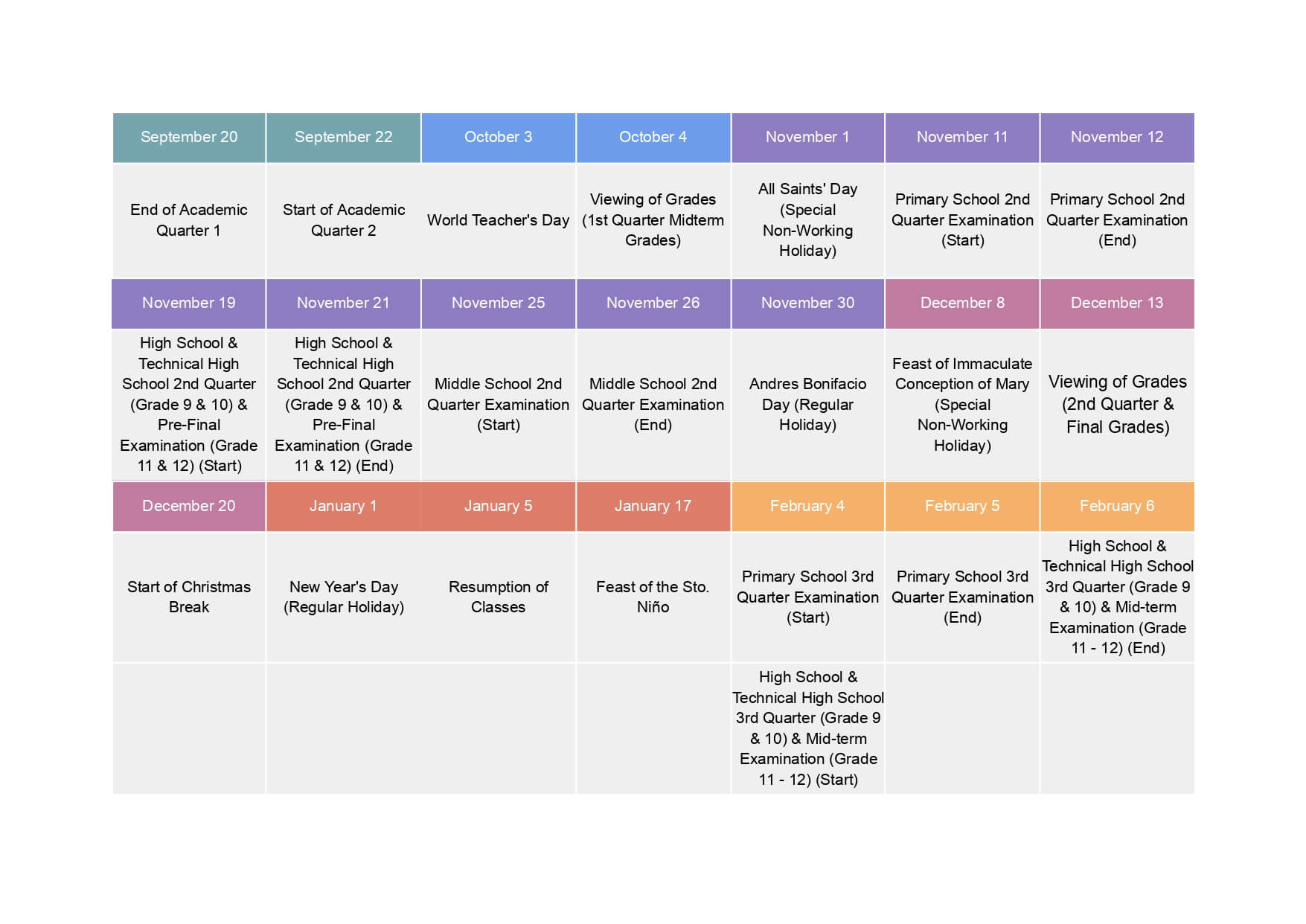 Academic Calendars - San Beda College Alabang